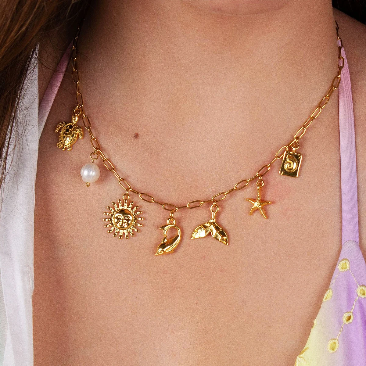 Catuni-Summer-Vacation-Charm-Necklaces-for-Women-Gold-Color-Waterproof ...