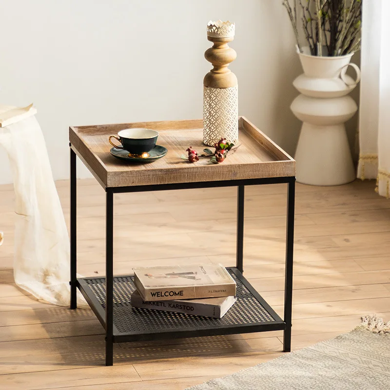 American iron and wood combined multi-functional coffee table small ...