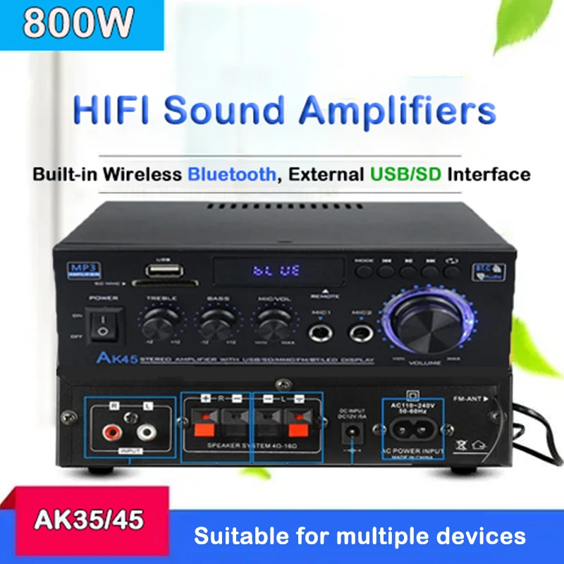 AK35-AK45-800W-Power-Verst-rker-2-Kanal-Bluetooth-Mini-Hifi-Sound-Verst ...