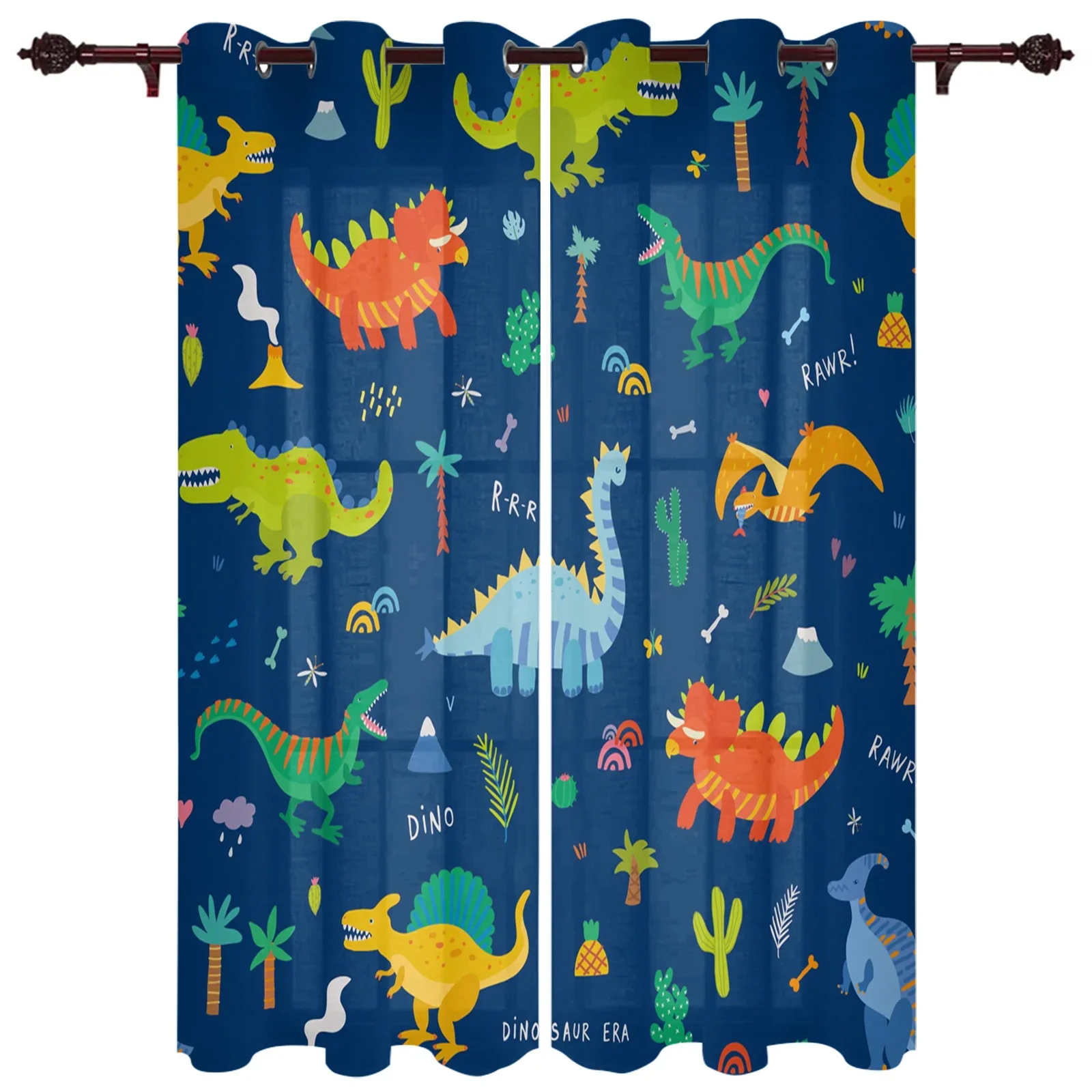 Funny-Translucent-Curtains-Dinosaur-Cartoon-Colorful-Children-Bedroom ...
