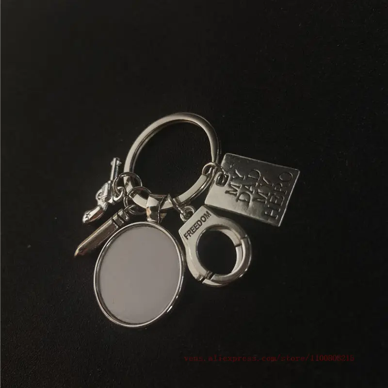 sublimation-blank-dad-police-keychains-key-ring-heat-transfer-printing ...