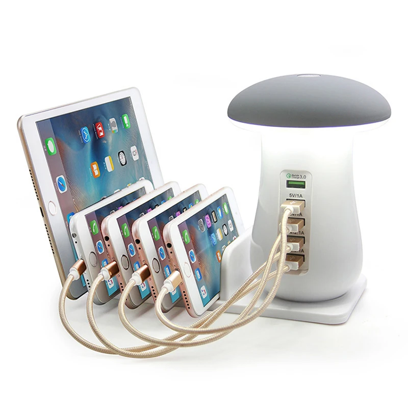 Multi-Port-USB-Mobile-Phone-Charger-Mushroom-LED-Light-Lamp-Charging ...