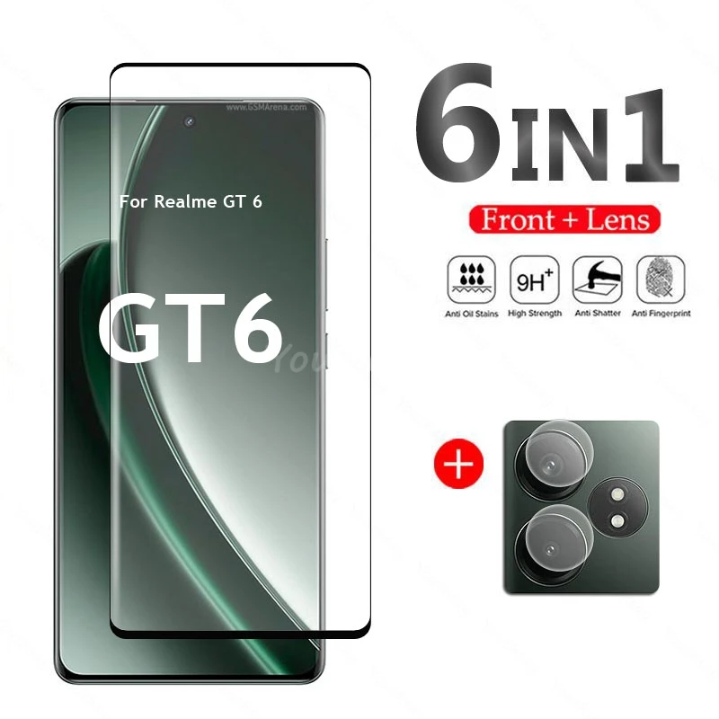 For Realme GT 6 Glass 3D Curved Screen Protector Camera Lens Film ...