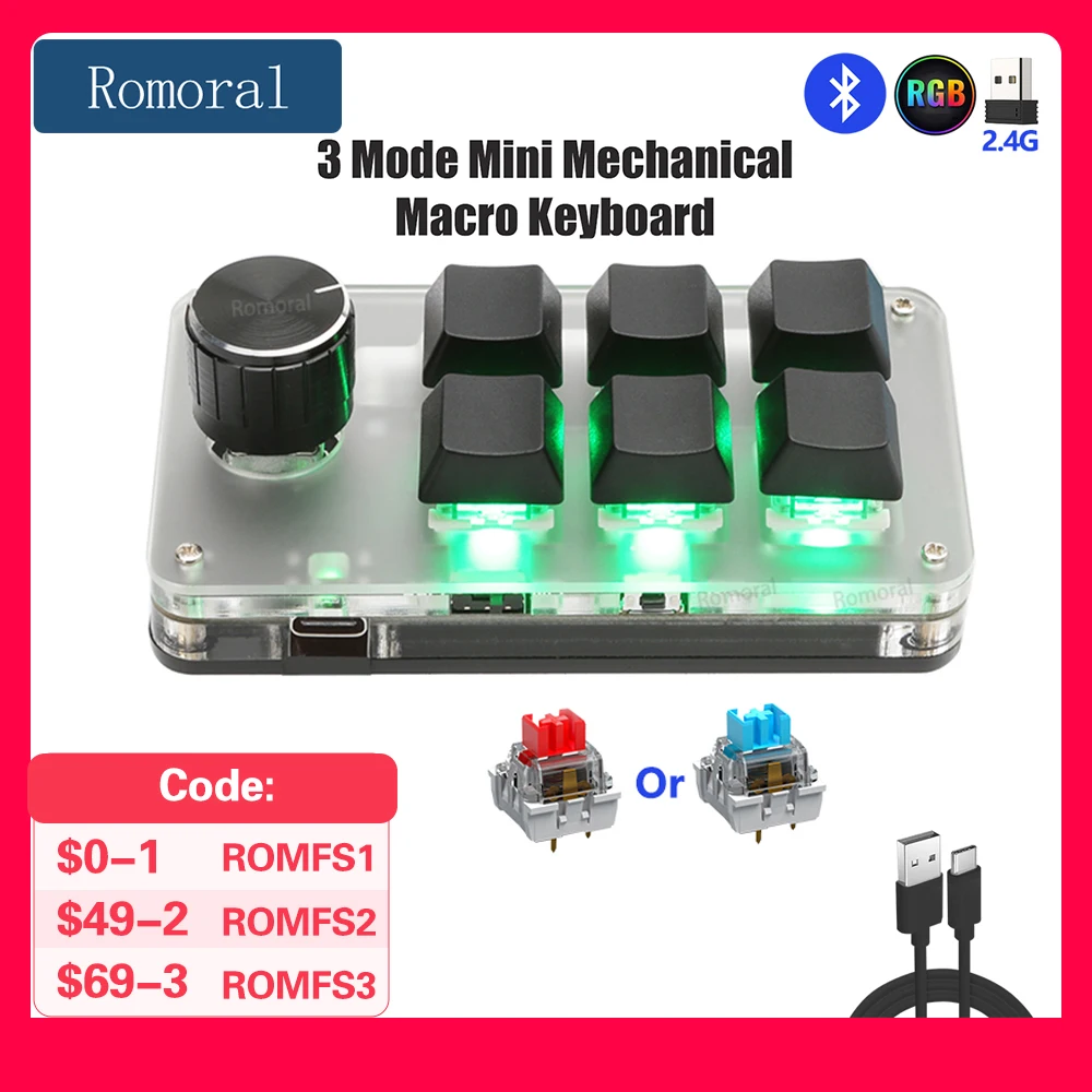 Mini Teclado Macro Mecânico Programável, Bluetooth USB, Gaming RGB ...