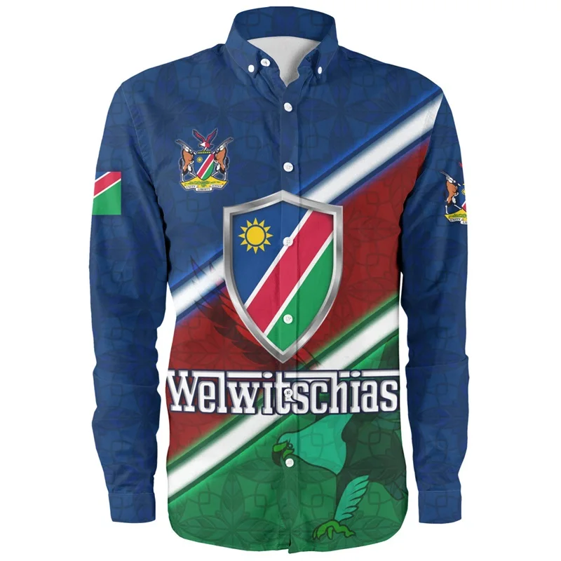 Men Long Sleeve Button Up Shirts Namibia Flag Graphic Casual Shirts ...