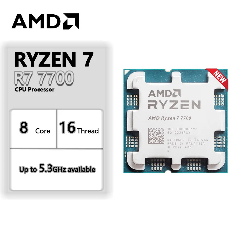 AMD Ryzen 7 7700 R7 7700 3.8 GHz 8-Core 16-Thread CPU Processor 5NM L3 ...