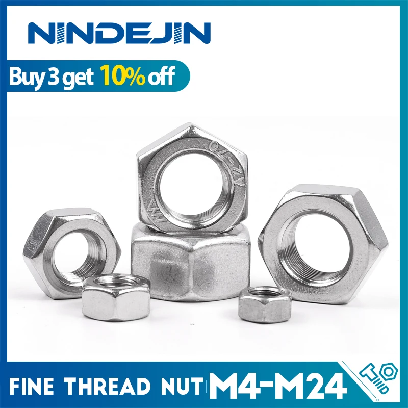 NINDEJIN 1 55pcs Metric Fine Thread Hex Nut M4 M5 M6 M8 M10 M12 M14 M16 ...