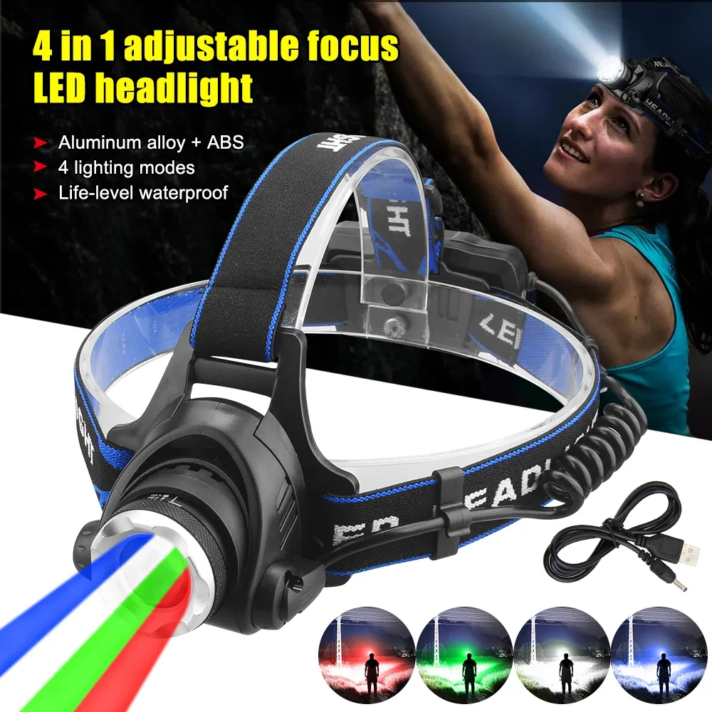 LED four light source telescopic focus Headlamp Waterproof Head Light ...