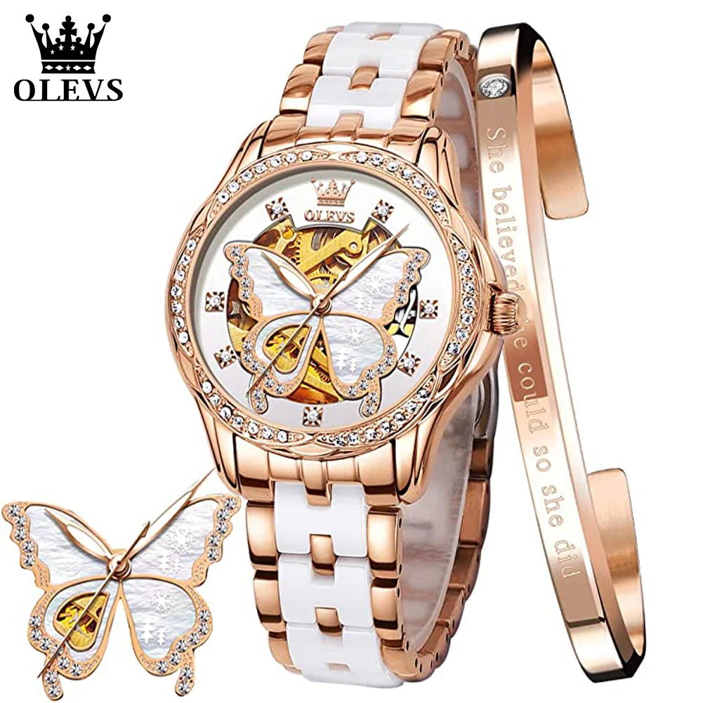 OLEVS Women's Automatic Watches Skeleton Mechanical Ladies Elegant ...