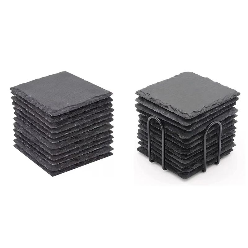 12PCS-Slate-Coasters-Bulk-4-Inch-Square-Black-Slate-Stone-Coaster ...
