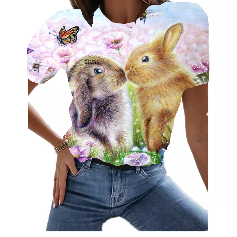 Womens Top Short Sleeve Rabbit | Rabbit Pattern Women Shirt | Shirt ...