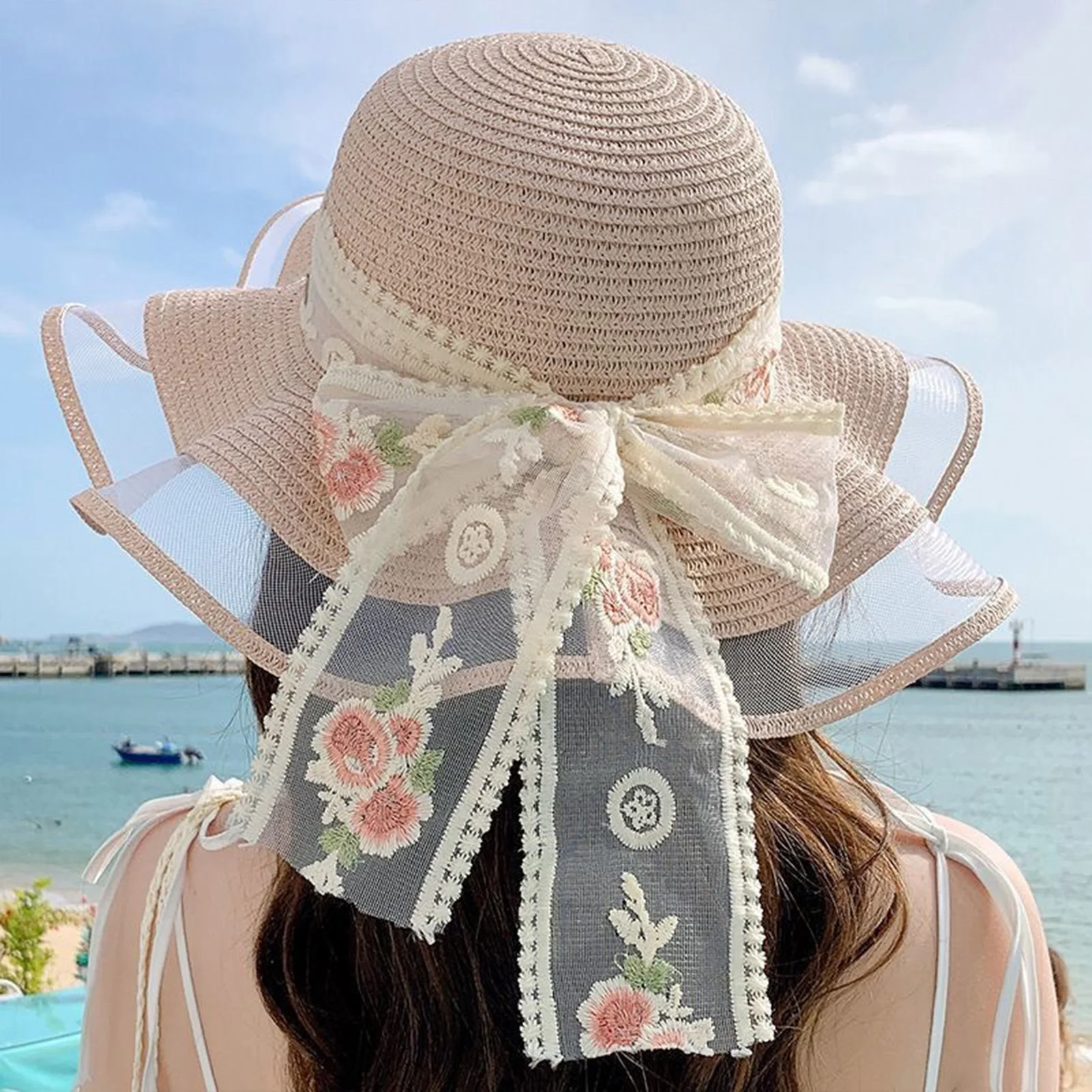 Summer Beach Straw Sun Hat Breathable Sun Hat Travel Wide Brim Summer ...