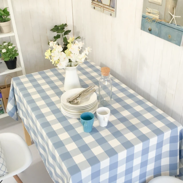 Light Blue Checkered Tablecloth