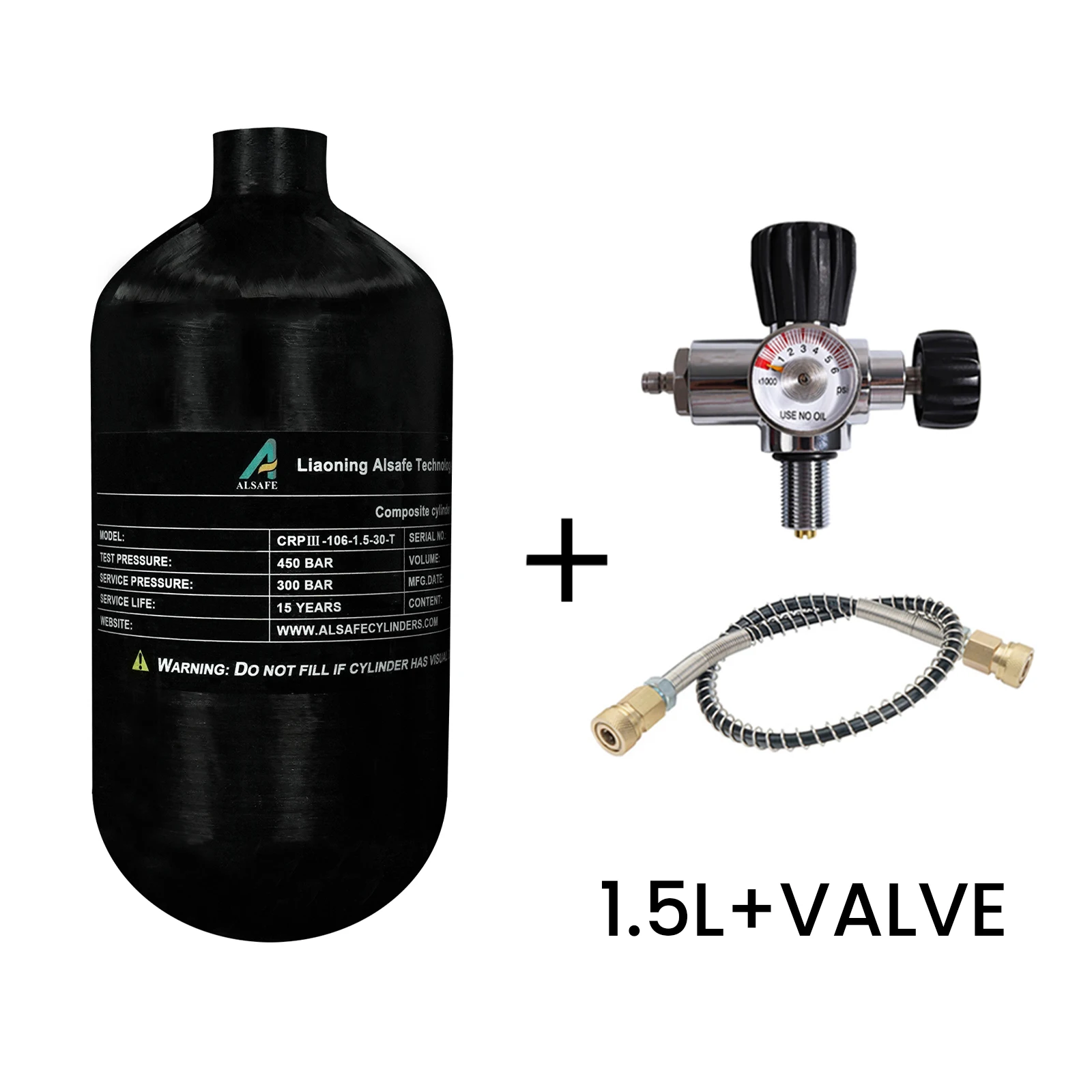 TUXING 300Bar 4500psi 1.5L Carbon Fiber Cylinder with Regulating Valve ...