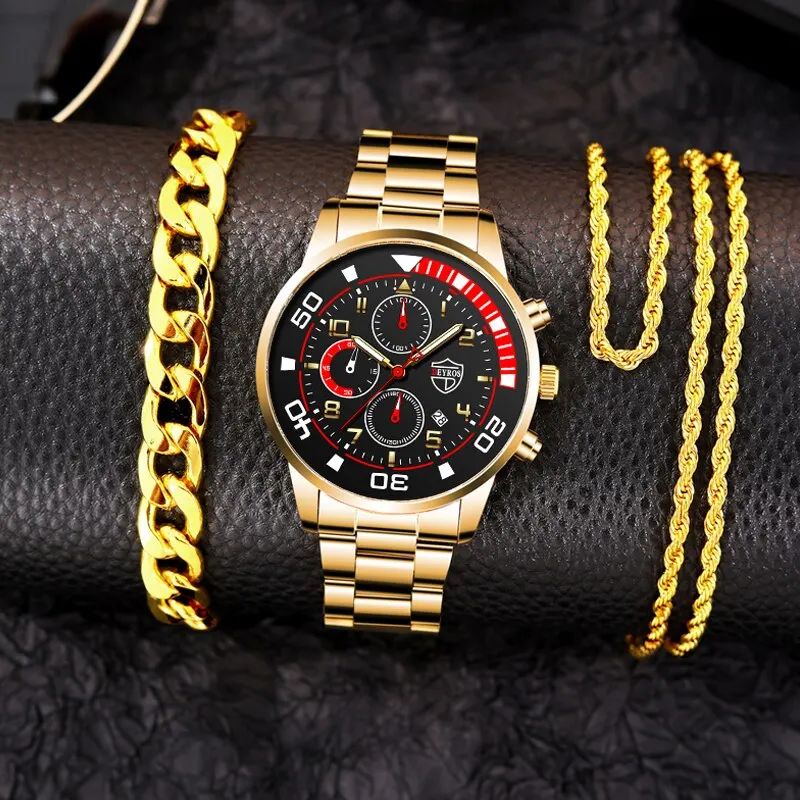3PCS-Set-Fashion-Mens-Calendar-Watches-Male-Casual-Stainless-Steel ...