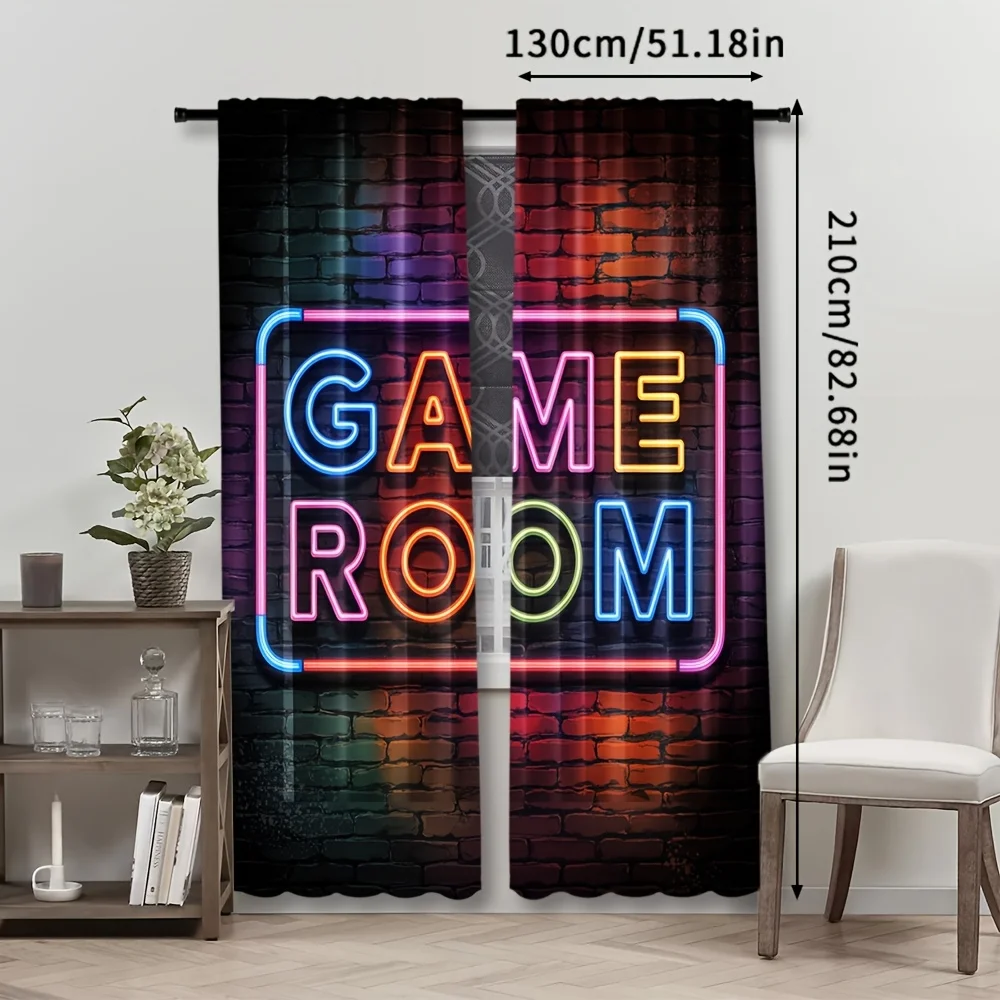 2pcs Modern Polyester Game Room Curtains, Semi-Sheer Rod Pocket Drapes ...