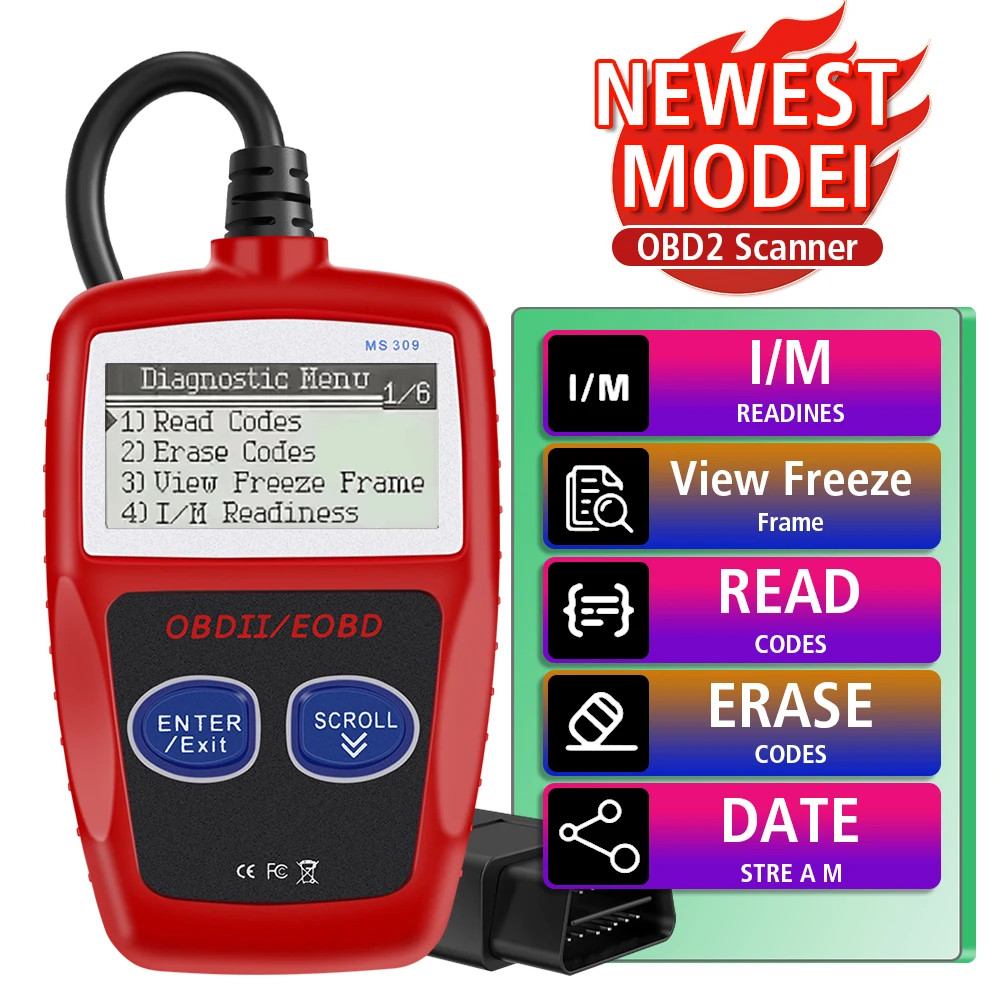 16 Pin Digital Display OBD2 Code Reader Fault Code Clear Car Diagnostic ...