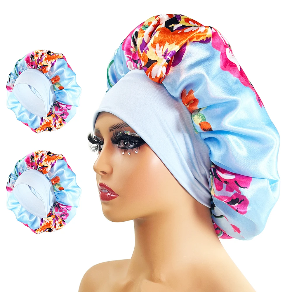 2PCS-Women-Satin-Bonnet-Cap-Silky-Big-Bonnet-for-Women-Floral-Printing ...
