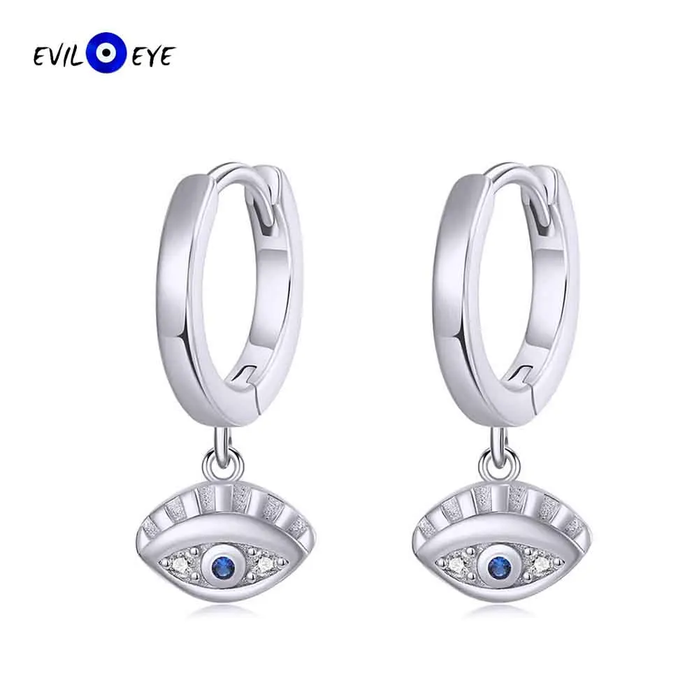 Evil Eye S925 Sterling Silver Drop Earrings Blue Turkish Evil Eye ...
