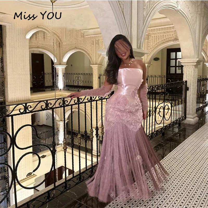 Customized Evening Dress Exquisite Pink Satin Strapless Sleeveless ...