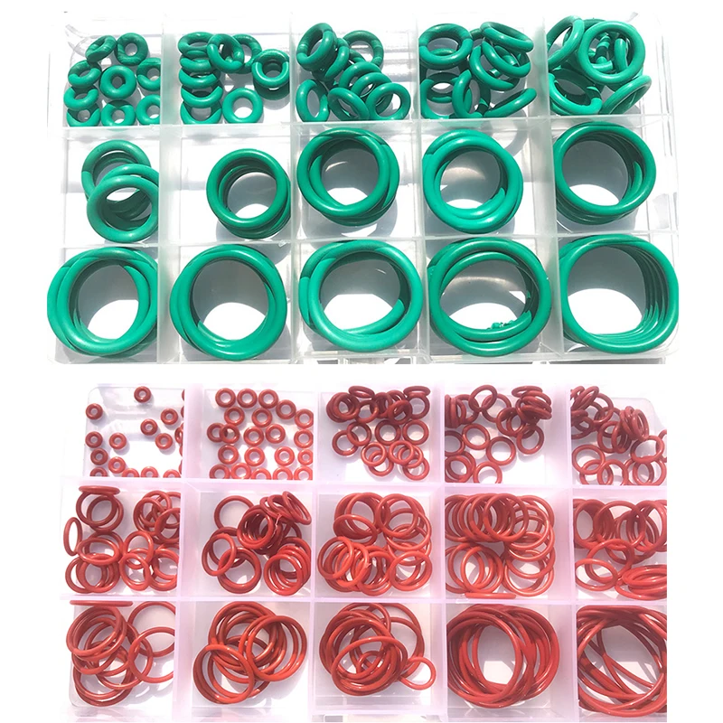 Silicone-100-150-250Pcs-Green-FKM-Red-O-Ring-Set-Red-Silicone-FKM-O ...