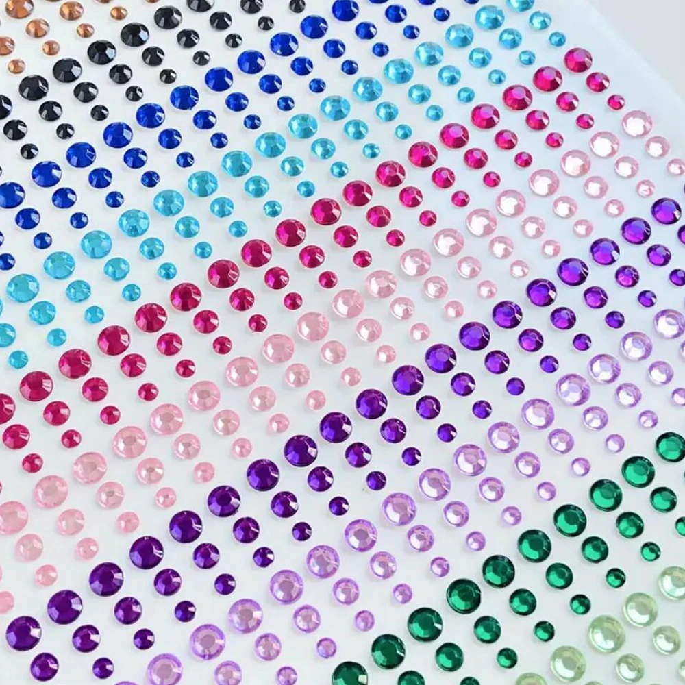 162/216/900Pcs Colorful Makeup Face Diamond 2/3/4/5mm Adhesived Rainbow ...