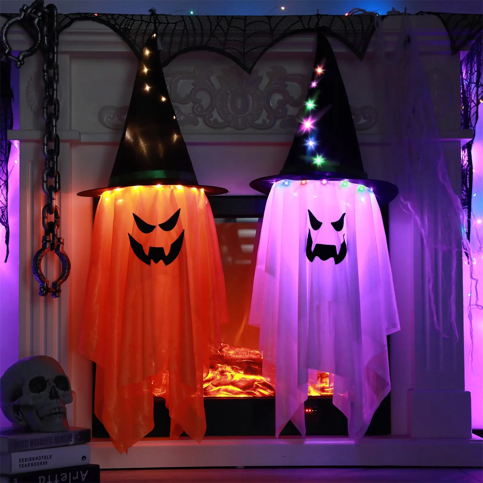 Decoraciones-de-Halloween-sombreros-de-bruja-voladora-luces-LED ...