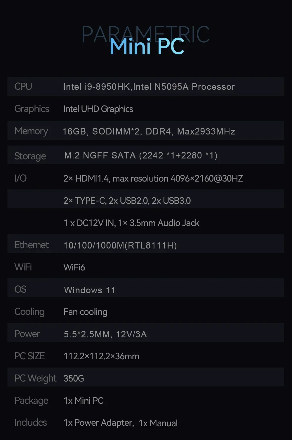 Игровой мини-ПК Intel Core N5095A/i9- 8950HK 16 ГБ 1 ТБ + 2 ТБ SSD ...