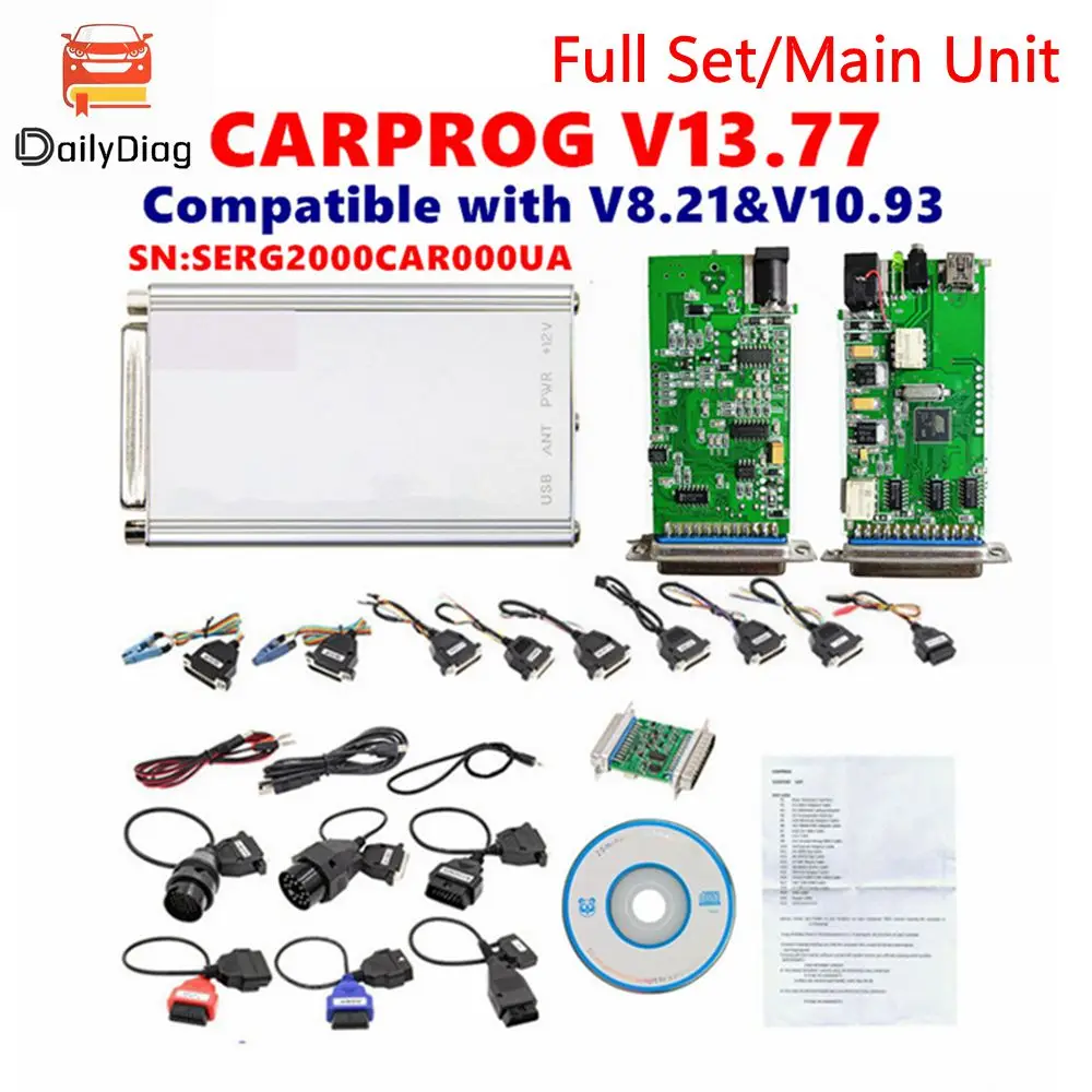 Online-Programmer-Carprog-V13-77-Car-Prog-V8-21-V10-93-With-21-Adapters ...