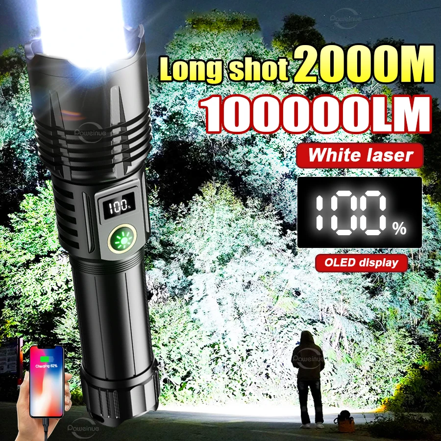 High-Power-LED-Flashlight-White-Laser-Ultra-Bright-Long-Range-Lantern ...