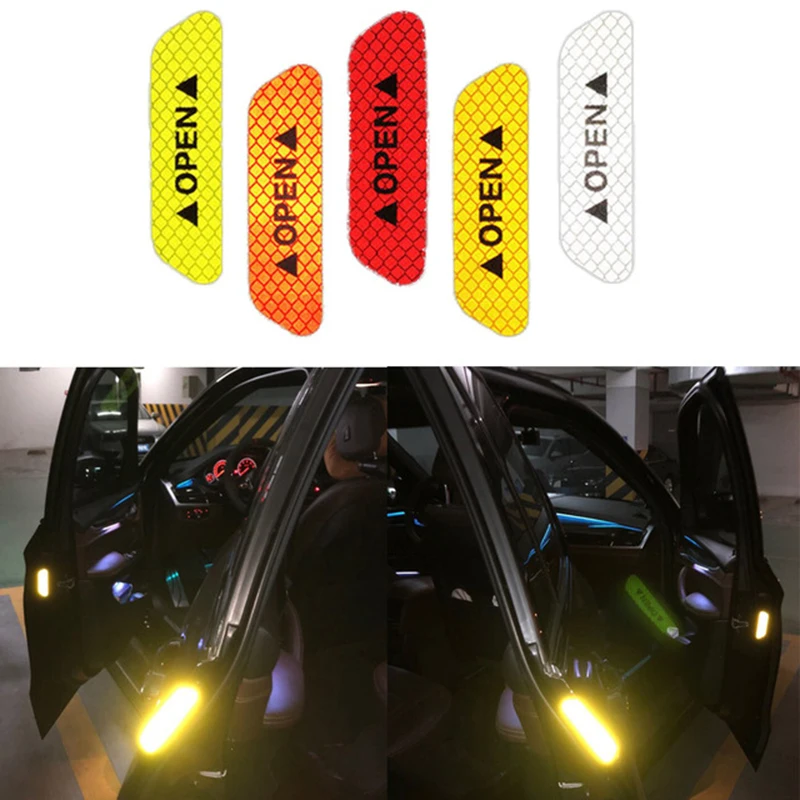 4pcs/set Reflective Open Sticker Door Open Warning Safety Car Styling ...