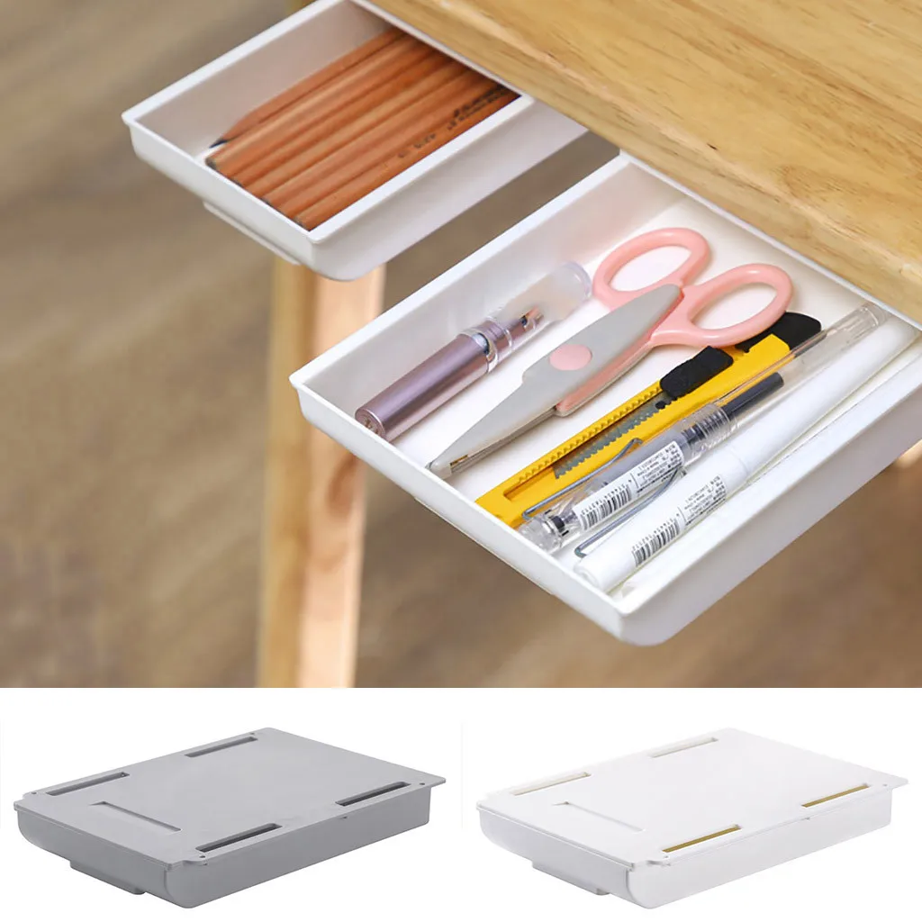 Self-Stick-Pencil-Tray-Desk-Table-Storage-Drawer-Organizer-Box-Under ...