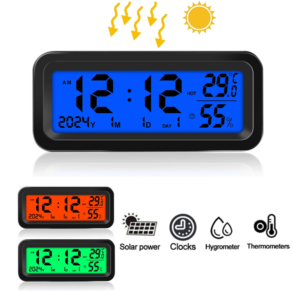 Solar-Car-Clocks-Automotive-Electronic-Led-Digital-Clock-Thermometer ...