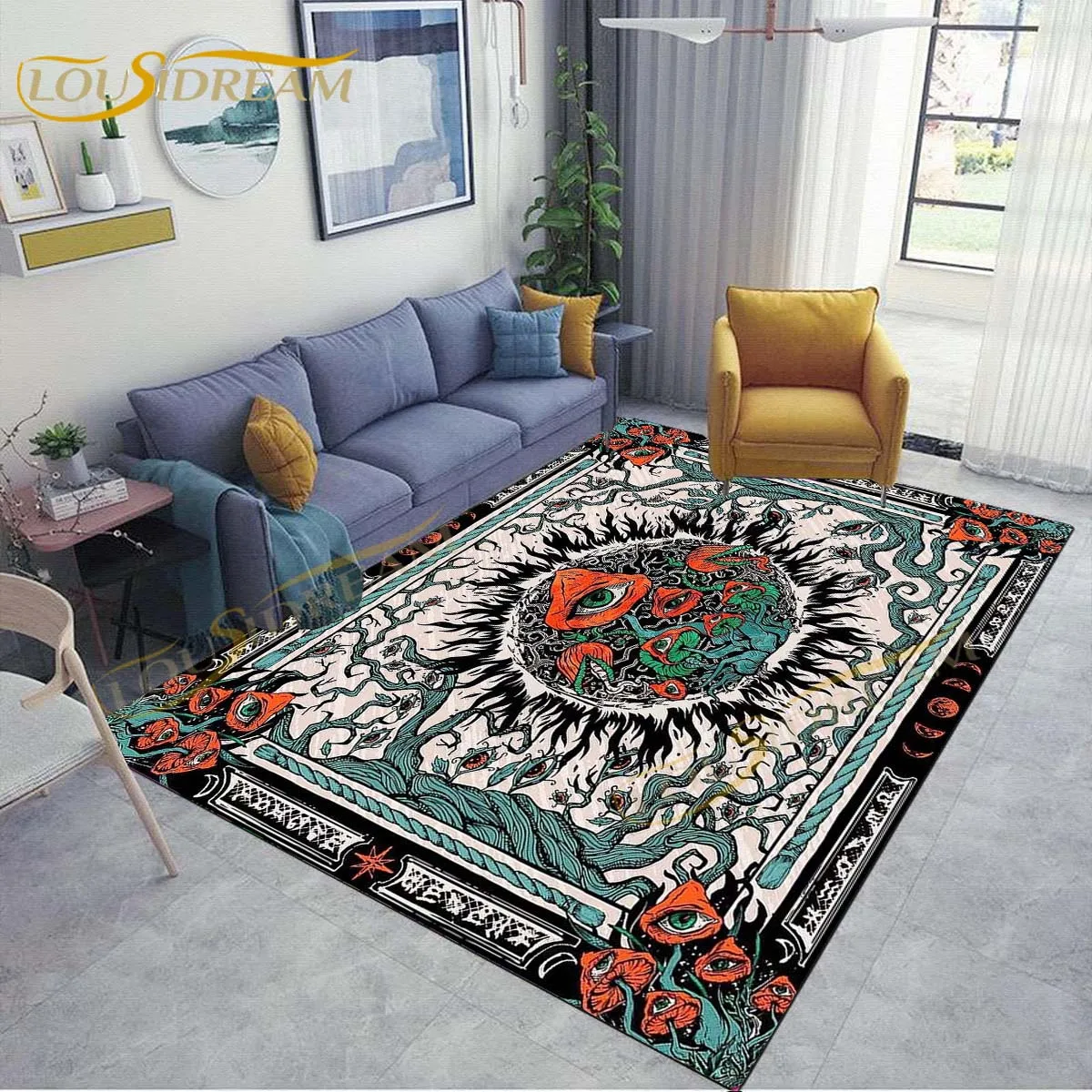 Psychedelic Hippie Eyes Rug Trippy Fantasy Mushroom Rug Colorful ...