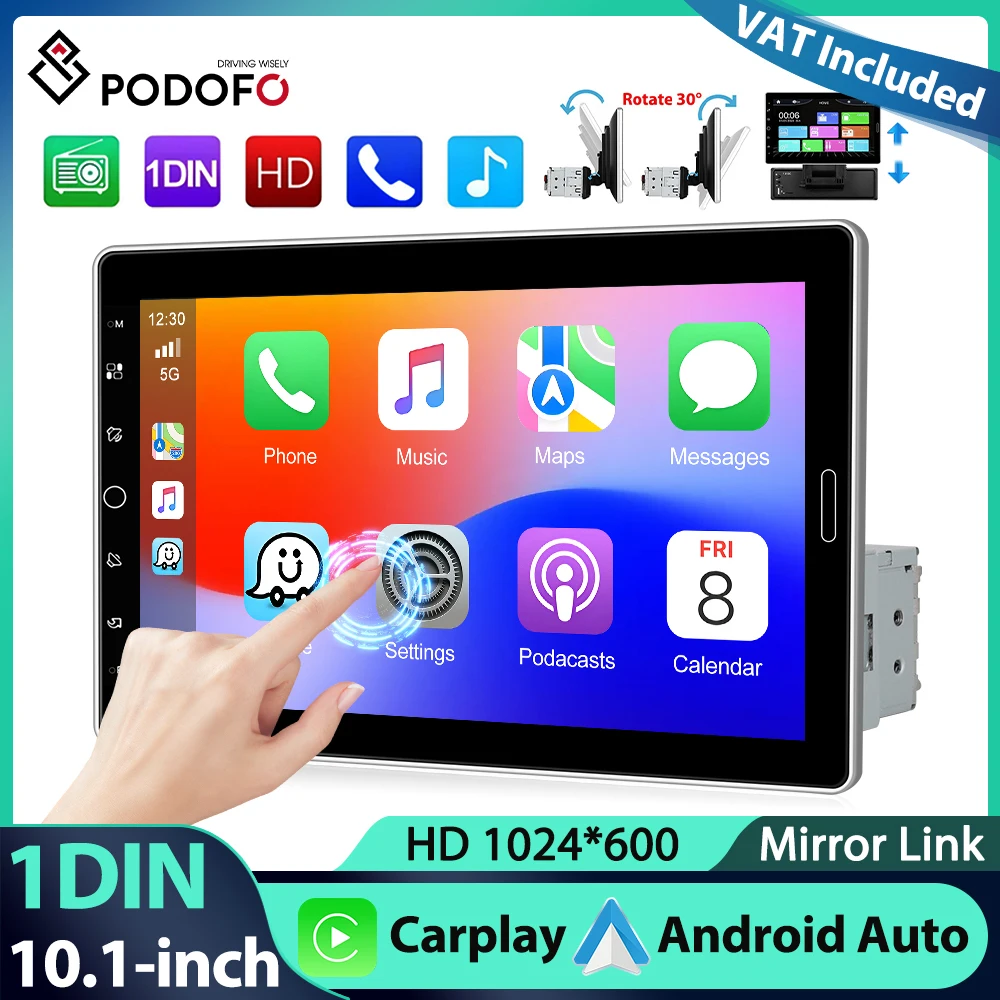 Podofo 1 Din reproductor MP5 Carplay Android Auto Radio Estéreo para ...