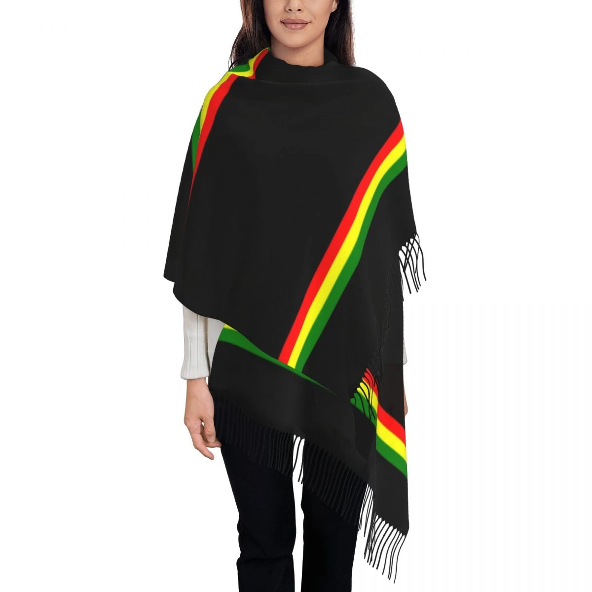 Custom Print Reggae Rasta Stripe Colors Pattern Scarf Men Women Winter ...