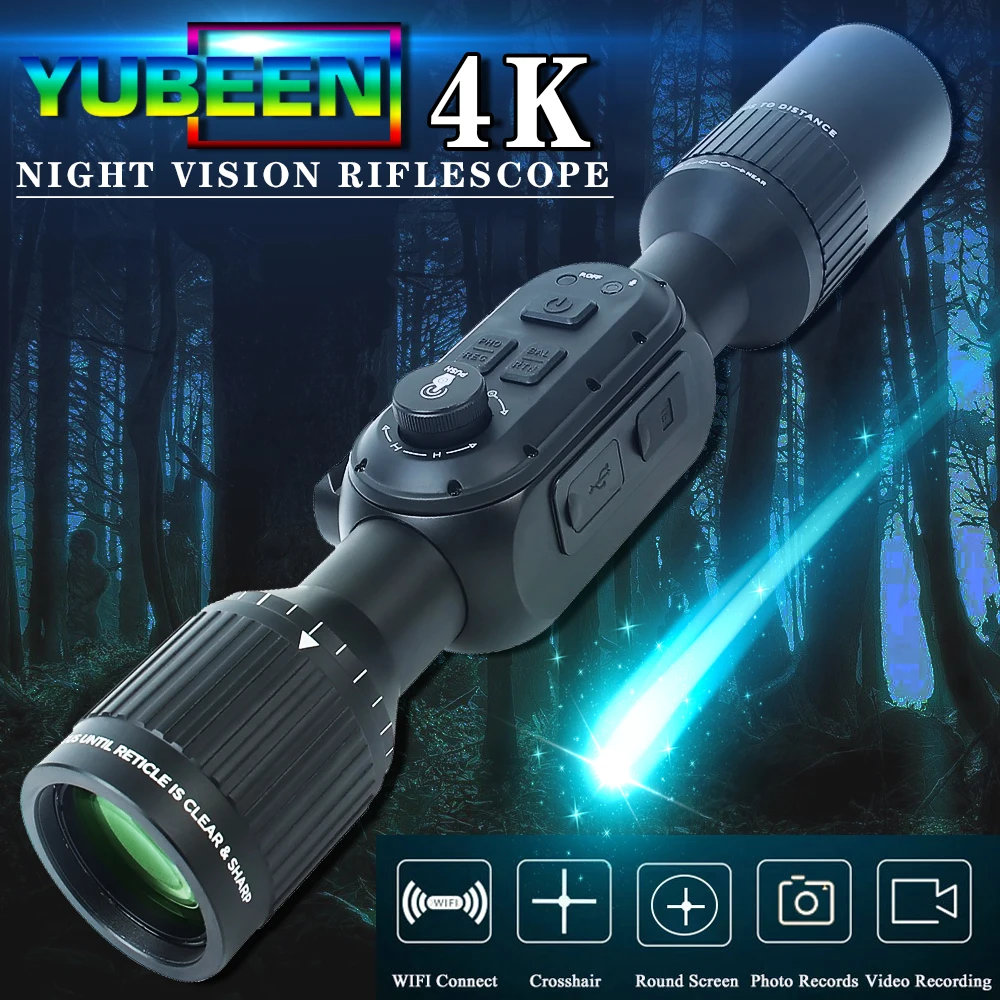 Yubeen 4K Digital Night Vision Scope HD Sony Sensor 4 Cores Tactical ...