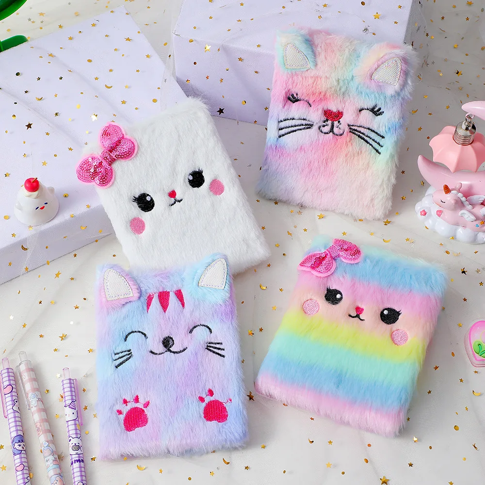 Cartoon-Plush-Mini-Notebook-Cute-Cat-Embroidery-Journal-Book-Kawaii ...