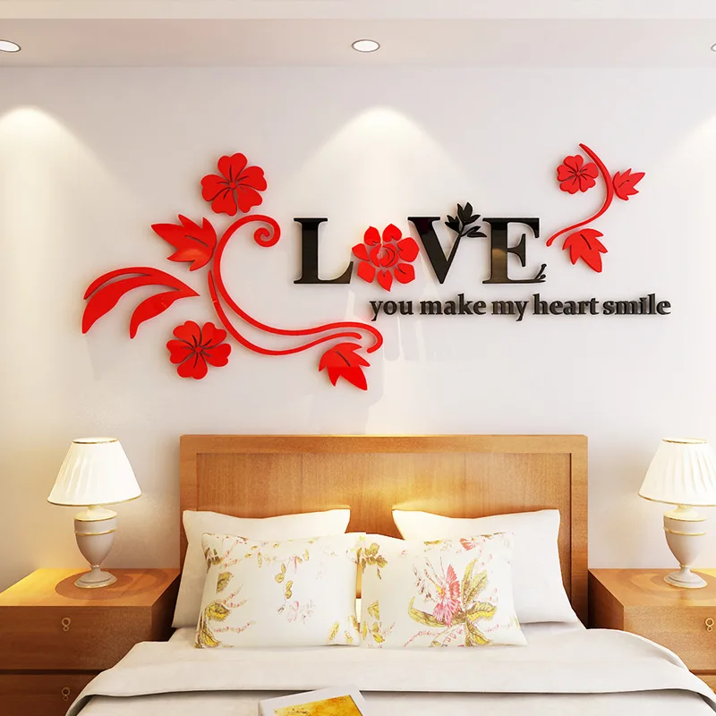LOVE-Rattan-Acrylic-3d-Wall-stickers-Living-room-Bedroom-Self-adhesive ...