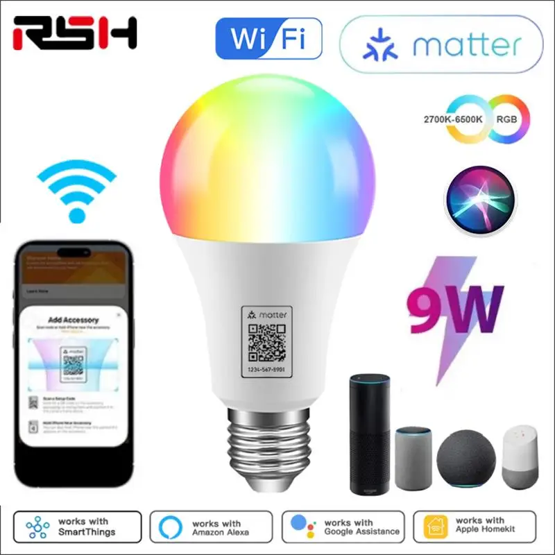 WiFi-Matter-9W-LED-Light-Bulb-RGBCW-E27-Smart-Dimmable-Lamp-9W-LED ...