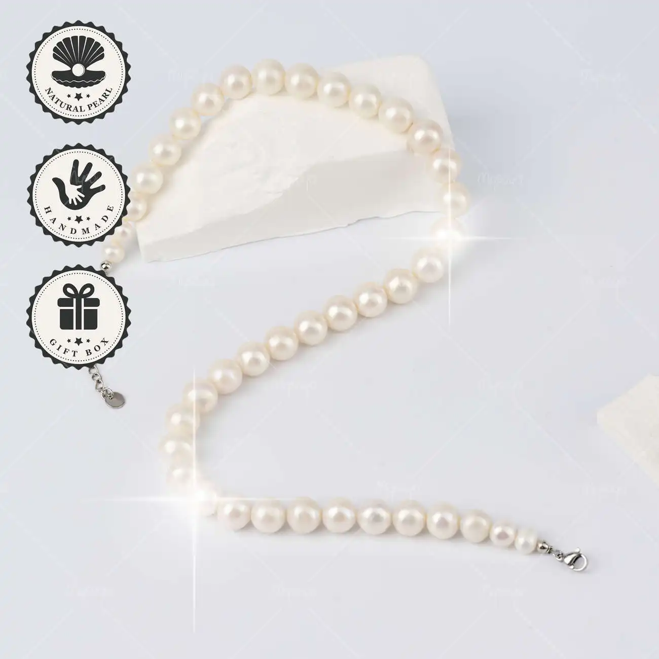 MYSOYA White Freshwater Pearl Necklace 11-12mm with Silver Extension ...