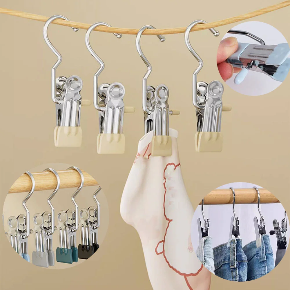 Stainless-Steel-Clothespins-Laundry-Clothes-Pegs-with-Hook-Portable ...