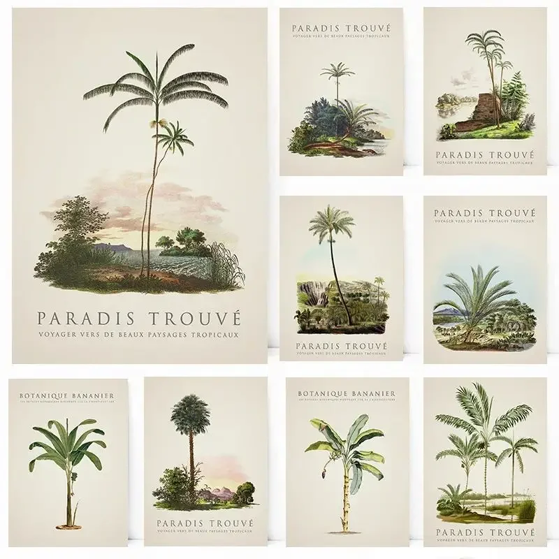Tropical Palm and Banana Tree Poster Vintage Botanical Print Canvas Art ...