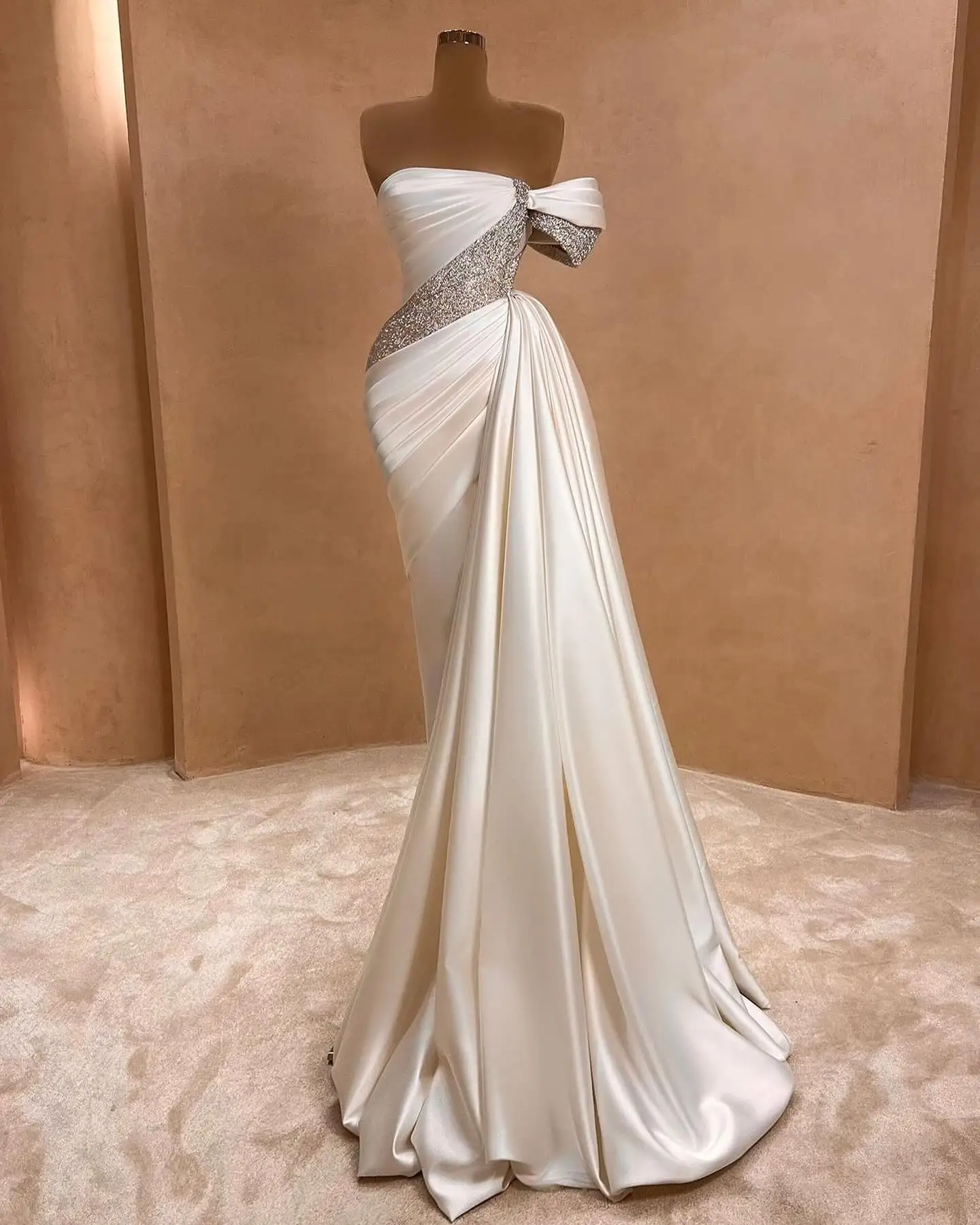 One-Shoulder-Pleated-Mermaid-Wedding-Dresses-Satin-for-Bride-2025 ...