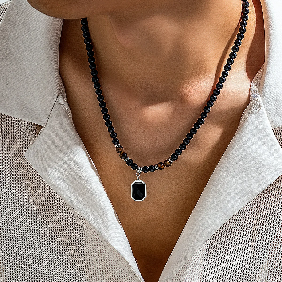 Fashion-Simple-Tiger-Stone-Beads-Pendant-Necklace-for-Men-High-Quality ...
