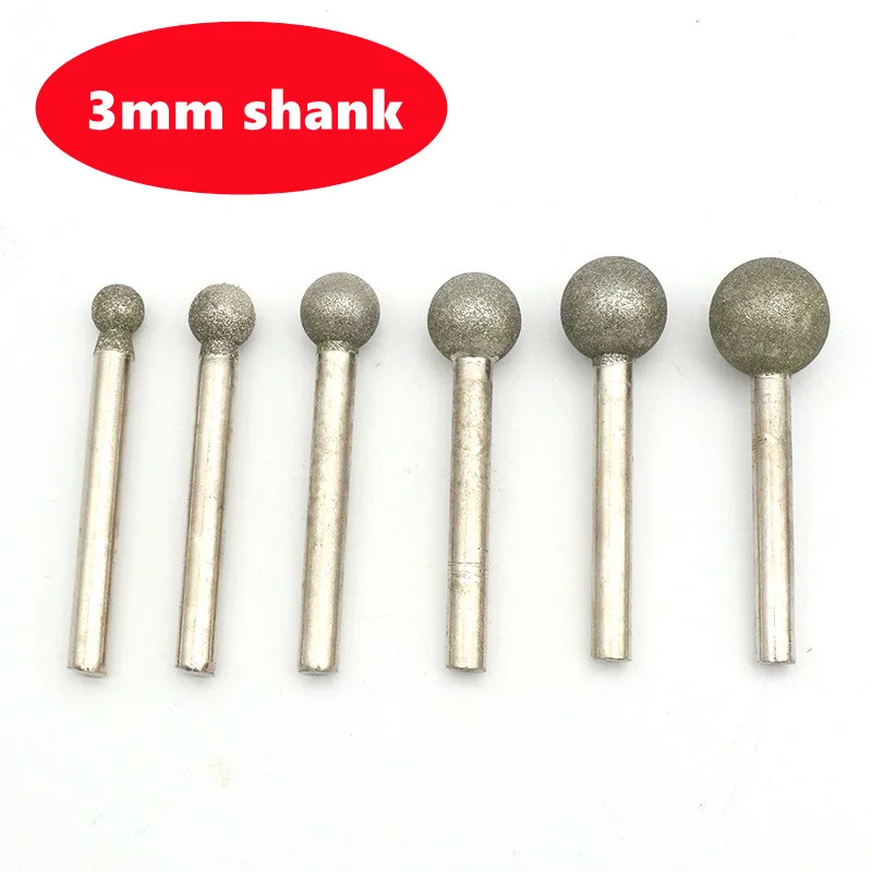 5pcs diamond ball grinding head 3mm shank diameter electroplated blade ...
