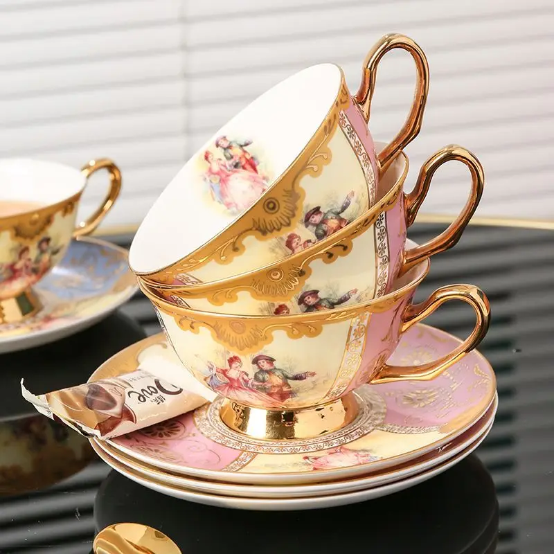 Juego de tazas de té de porcelana China de hueso alto pintado en oro de estilo europeo de lujo ...