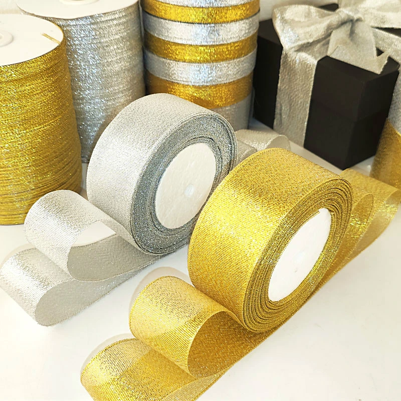22metersRoll Gold Silver Glitter Satin Ribbon Crafts Wedding Decorative ...