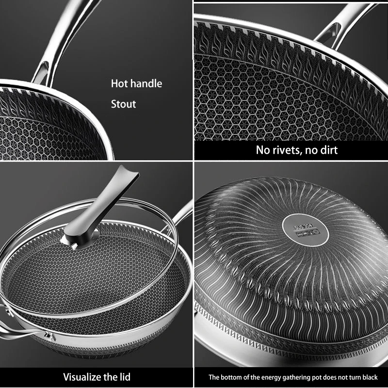 New-Non-stick-Frying-Pans-Double-Sided-Screen-Honeycomb-Stainless-Steel-Wok-Without-Oil-Smoke ...