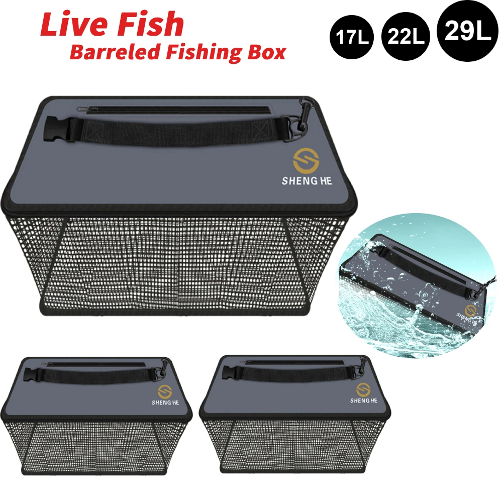 Portable-Fishing-Box-Fish-Guard-Net-Live-Fish-Barreled-Fishing-Bucket ...